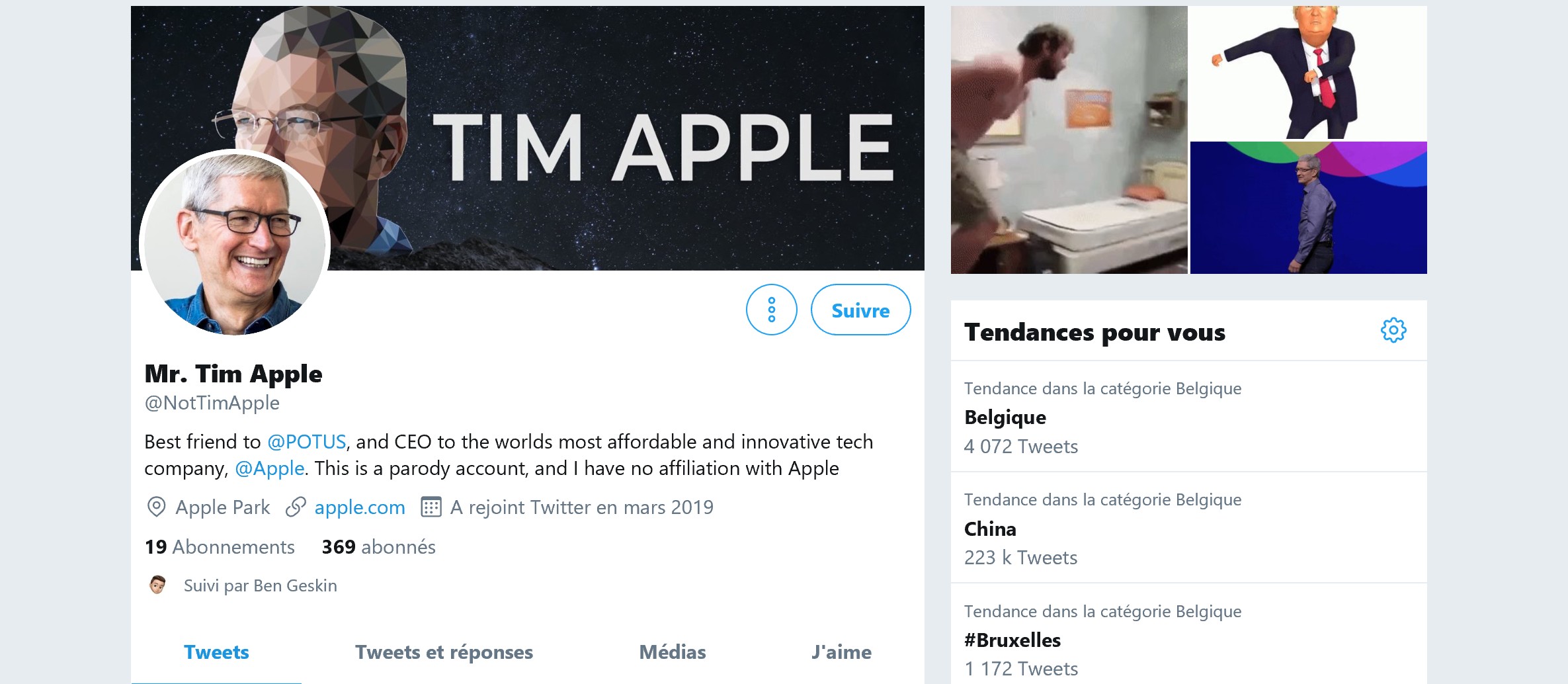 Tim Apple a déjà son compte parodique - Belgium-iPhone